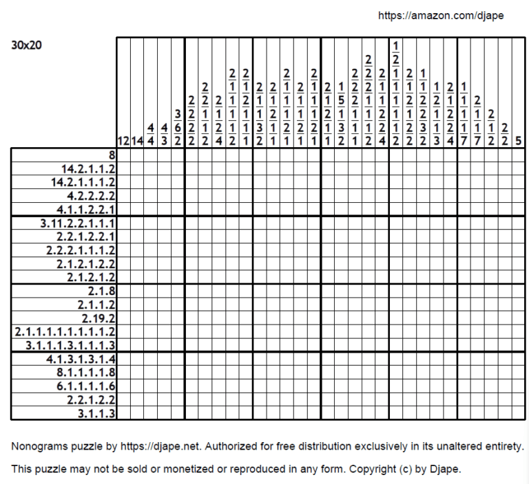 Free Printable Nonograms PDF Puzzle by Djape, April 25, 2024